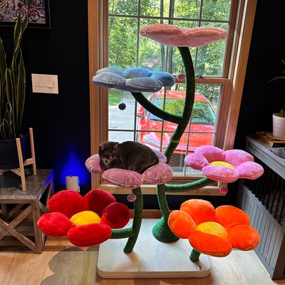 HEXAFLORA Wood Floral Cat Tree Tower, Wooden Cat Tower, Modern Cat ...