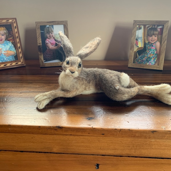 Reclining Hare/rabbit Lover Gift/hare Sculpture/felted Rabbit/felt ...