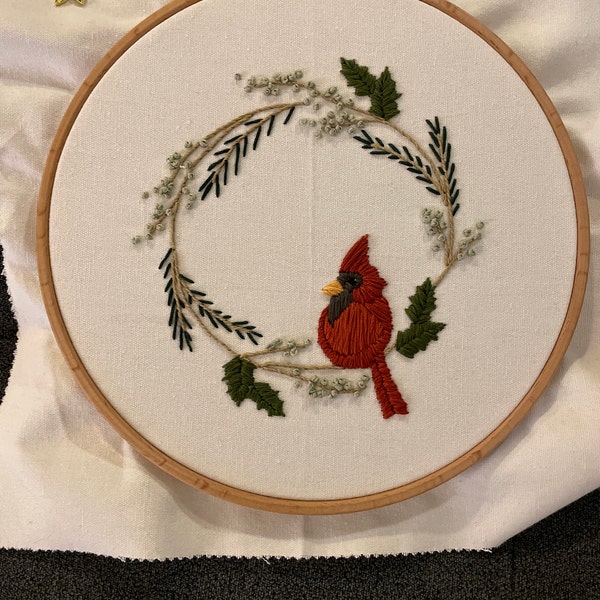 PDF Pattern - 8" Cardinal Wreath - Step by Step Beginner Embroidery ...