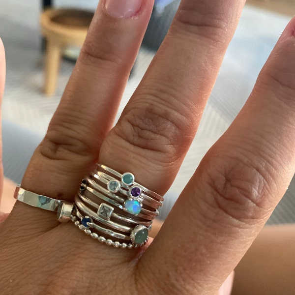 Birthstone Ring, Sterling Silver Birthstone Stacking Ring, Stackable ...