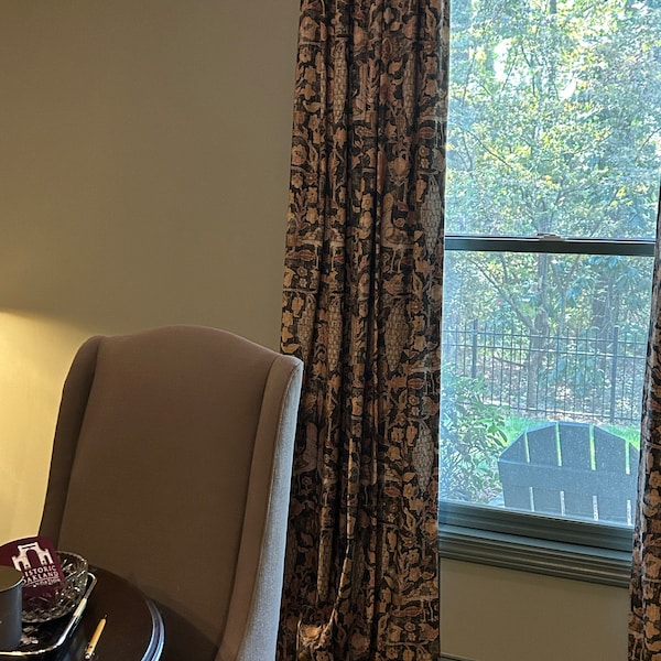 Luxury Cotton Drapes, Tonic Living Kalinda Vintage Bird in Walnut ...