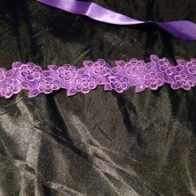 Purple Beaded Lace Satin Ribbon Sash, Purple Wedding Sash, Purple ...