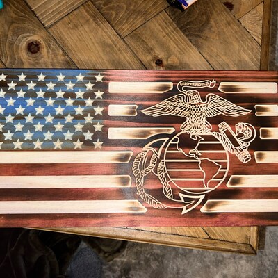 Rustic American Marine EGA Wooden Flag Custom Made From Premium Pine ...