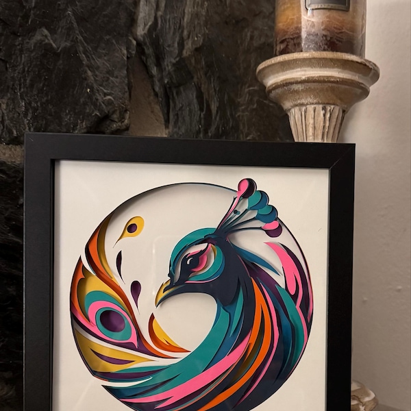 3d Peacock, Shadow Box Templates, 3D Bird Shadow Box / SVG for ...