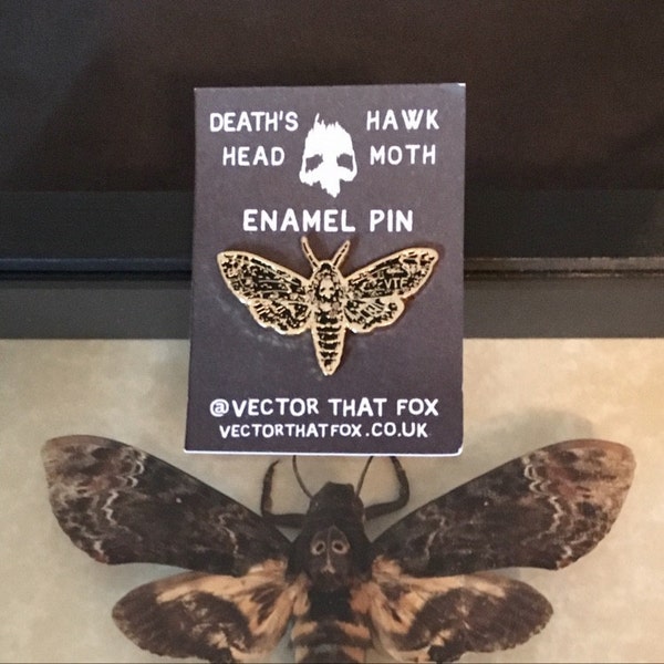Moth Enamel Pin Badge 'DEATH'S HEAD HAWKMOTH' in Gold & Black, With ...