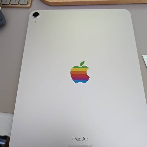 Retro-style Vibrant Rainbow Apple Logo Sticker for iPad or iPad Magic ...