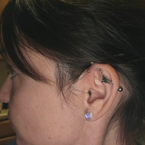 14K Solid Gold Vertical Helix Piercing/hidden Rook Dangle Earring ...