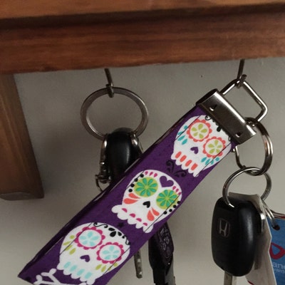 Wristlet Key Fob Key Chain Bonehead Sugar Skull - Etsy