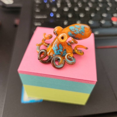 Blown Glass Orange and Blue Octopus Glass Figurine Octopus Glass Ocean ...