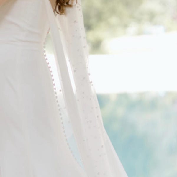 Soft Beaded Pearl Minimal Veil, Raw Edge, Bridal Wedding Veil, 62" Wide ...