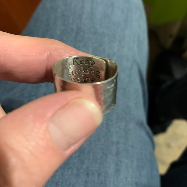 Keep F**king Going Ring . Wide Sterling Silver Secret Message Thumb ...