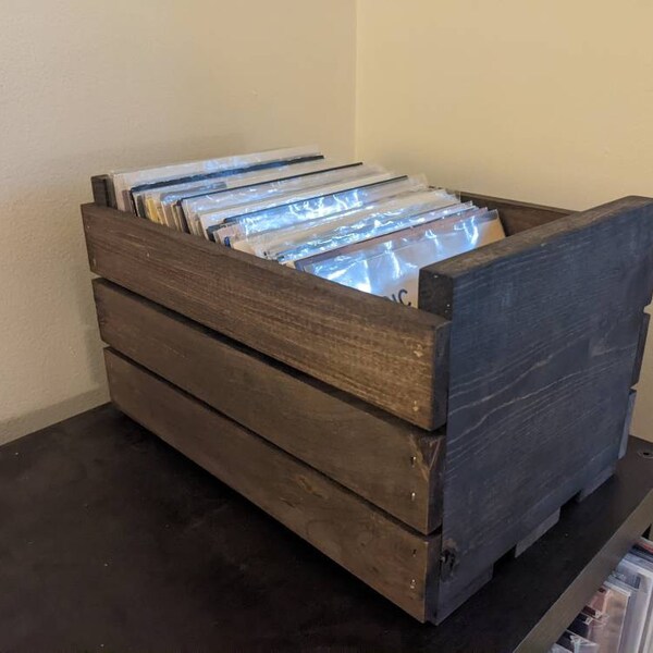 Vintage Dark Stained 45 RPM Vinyl Record Holder Wood Crate - Etsy