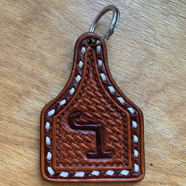 Handmade Leather Ear Tag Key Chains Personalized With Your Initials or ...