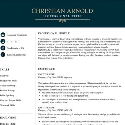 Creative Resume Template, Resume Template Google Docs, Resume Template ...