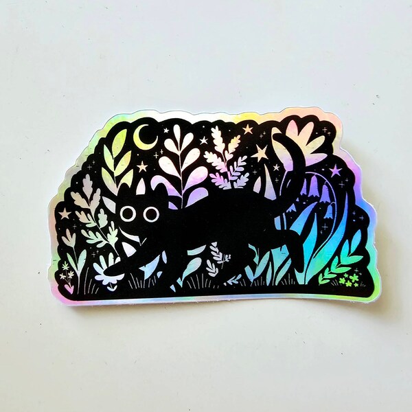 Black Cat Holographic Sticker - "midnight Stroll" - Cute Gift for Cat ...