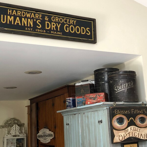 Hardware & Grocery - Personalized Dry Goods Wood Sign - Rustic Hand ...
