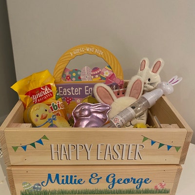 Personalised Wooden Happy Easter Crate Box, Easter Egg Treat Basket Box ...
