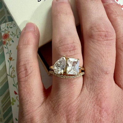 Toi Et Moi Ring and Matching Band Set, Promise Ring, Engagement Ring ...