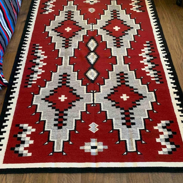 Southwestern Rug Red Navajo Rug Kilim Hand Woven Native American Rug ...