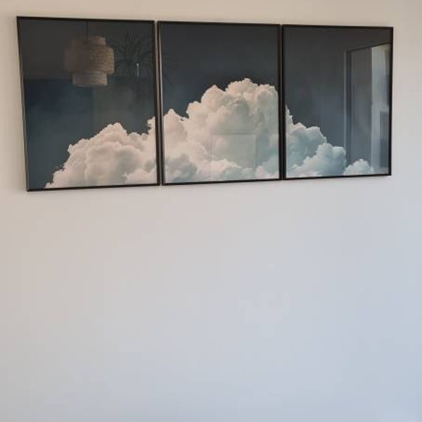 Blue Cloud Bedroom Wall Art Over the Bed Set of 3 Prints, White Cloud ...