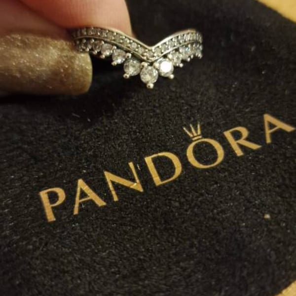 Pandora Sparkling Wishbone Ring Shimmering Statement Stackable Rings ...