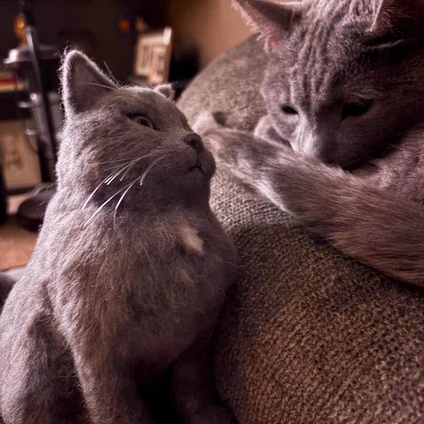 Custom Needle Felted Cat Figurine, Cat Dog Loss Memorial, Stuffed Pet of Your Dog Cat, Cat Dog ...