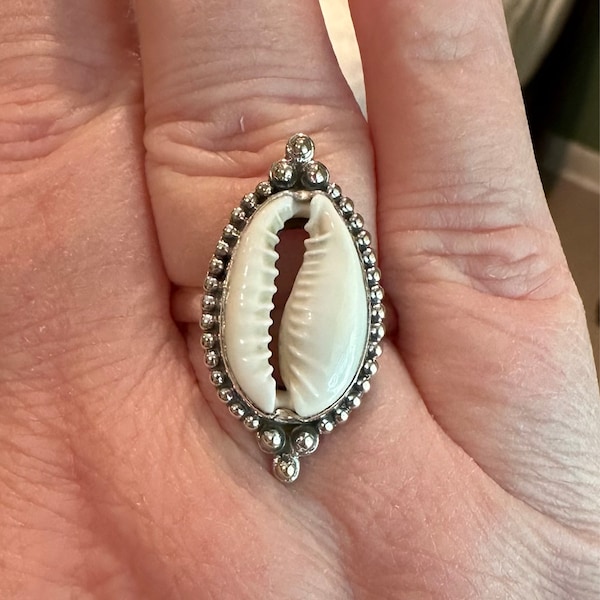 Cowrie Shell Ring, Ocean Ring, Sterling Silver Ring for Women, Bohemian ...
