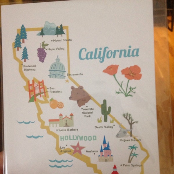 State Map Poster, California State Print, Retro Map Illustration ...