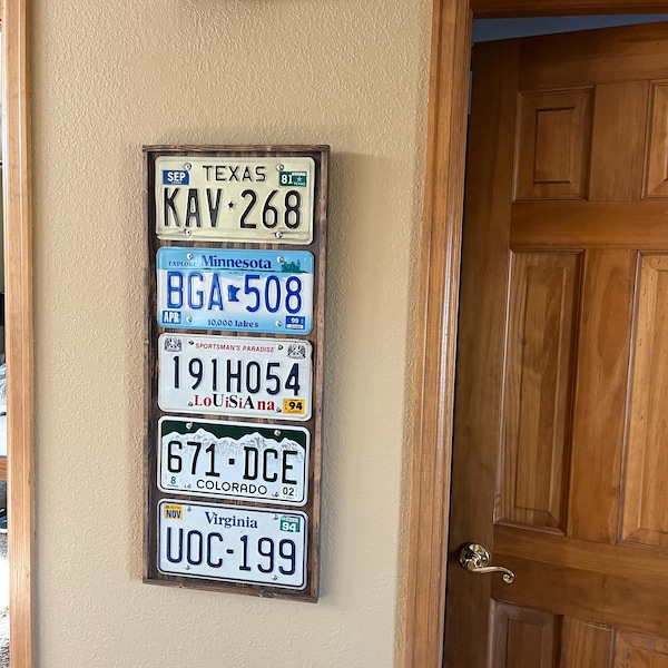 Handmade Wood License Plate Display Frame for 5 Plates: Man Cave Garage ...