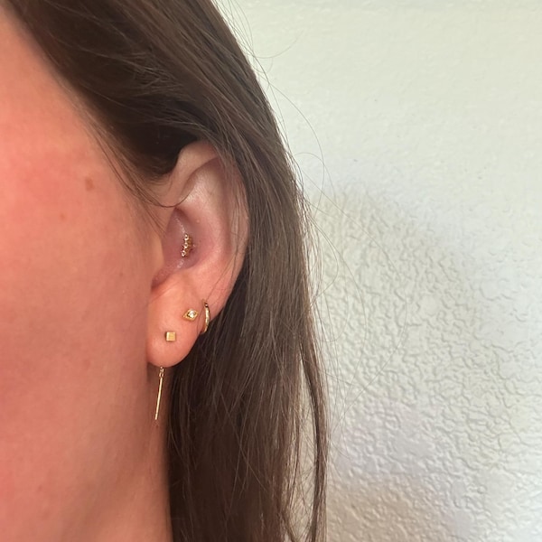 20G/18G/16G Three Cz Push Pin Labret Threadless Flat Back Earring ...