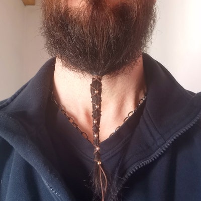 Mens Beard Lacer. Brown Rope With Gold or Brass Color Beads. Beard Hair ...