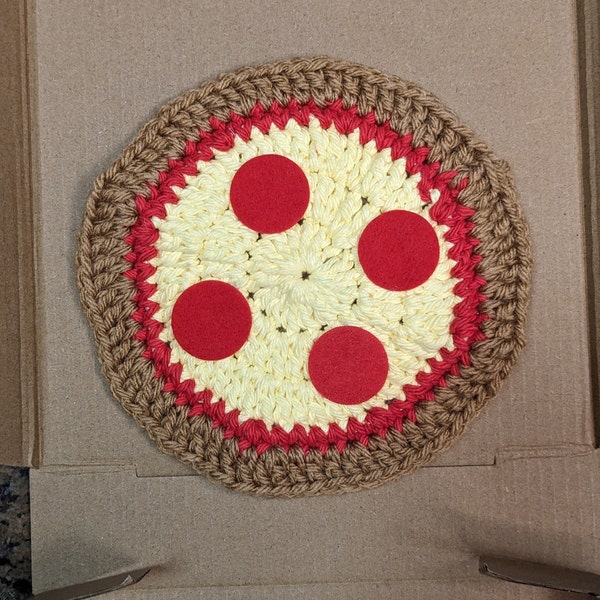 Crochet Pizza Coasters Written Pattern and Pizza Boxes Templates ...