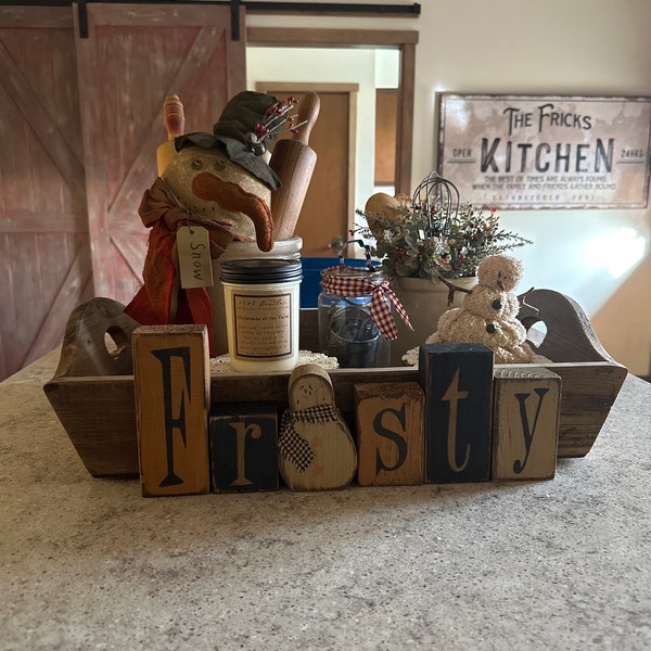 Snowman Primitive Block Sign - Etsy