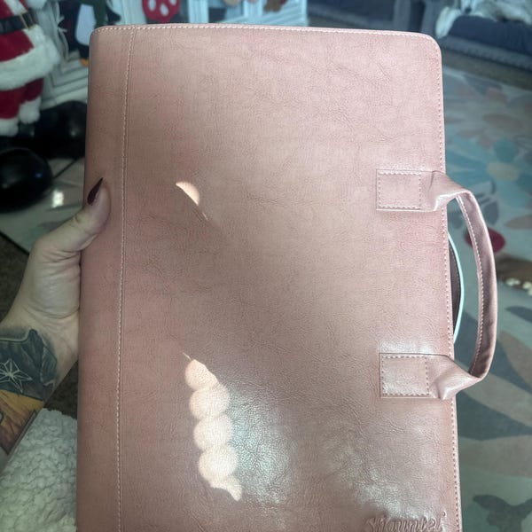 15.3" Pink Vegan Leather Portfolio With Handle, Personalized Briefcase ...