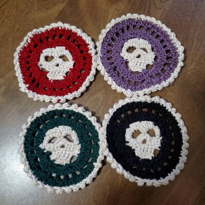 Crochet Pattern Mr Bones Skull Coaster Digital PDF - Etsy