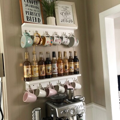 6 Cup Mug Rack With Shelf, Mug Rack Wall Mounted, Coffee Bar Decor ...