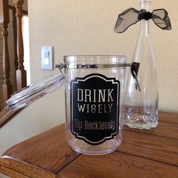 Tip Jar Decal, Tip Money Canister Label, Bartender Cocktail Waitress ...