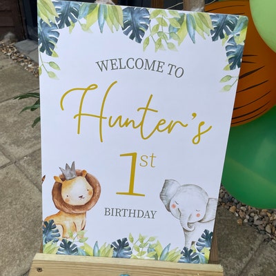 Personalised Watercolour Jungle Safari Birthday Welcome Sign Digital or ...