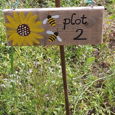 Personalised Allotment Plot Number Sign Sunflower Bees Hand Made Hand ...