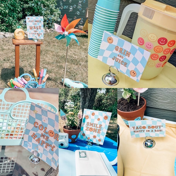 Two Cool Invitation for Girl Happy Face Invite Checkered Invitation ...