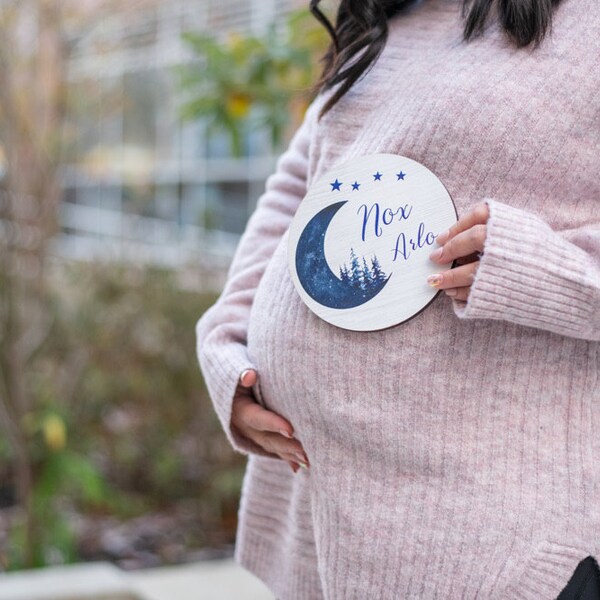 Moon and Stars Round Wood Name Sign, Moon Baby Sign, Round Wood Baby ...