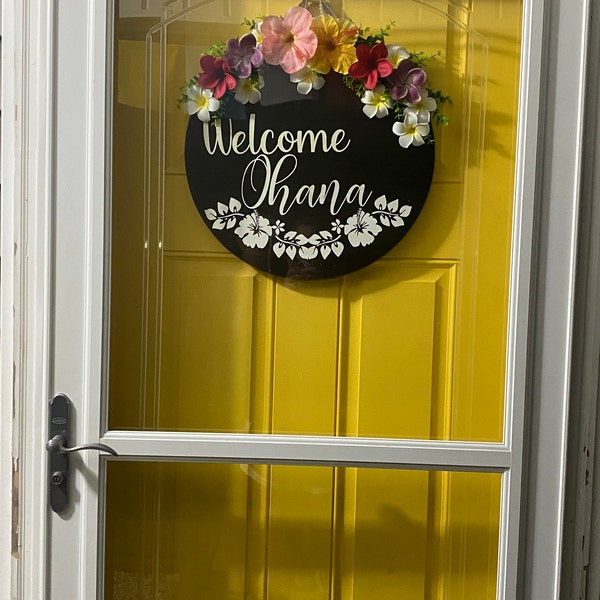 Welcome Ohana Wood Sign | Ohana Wood Door Hanger | Tropical | Hawaiian ...