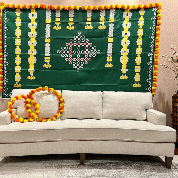 Indian Pooja Backdrop Pictures Ganesh With Floral Strings Designed for ...