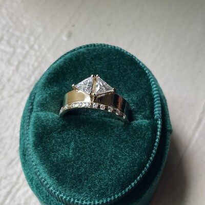 Vintage Teal Sapphire Set Ring, 14k Solid Gold Engagement & Stacking ...