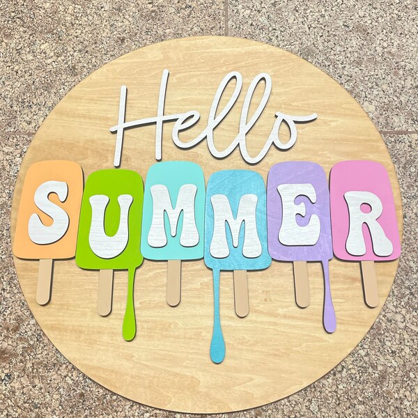 Hello Summer Popsicle Drip Sign, Digital Download, Round Door Hanger ...