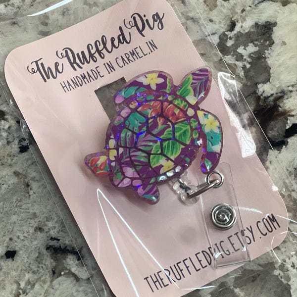 Sea Turtle Badge Reel: Lanyard, Clip, Carabiner, Interchangeable Topper ...