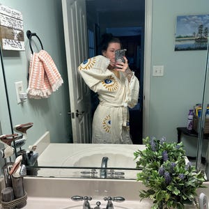 Organic Cotton Boho Robe, Pink Kimono Summer Wrap, Loungewear Evil Eye ...