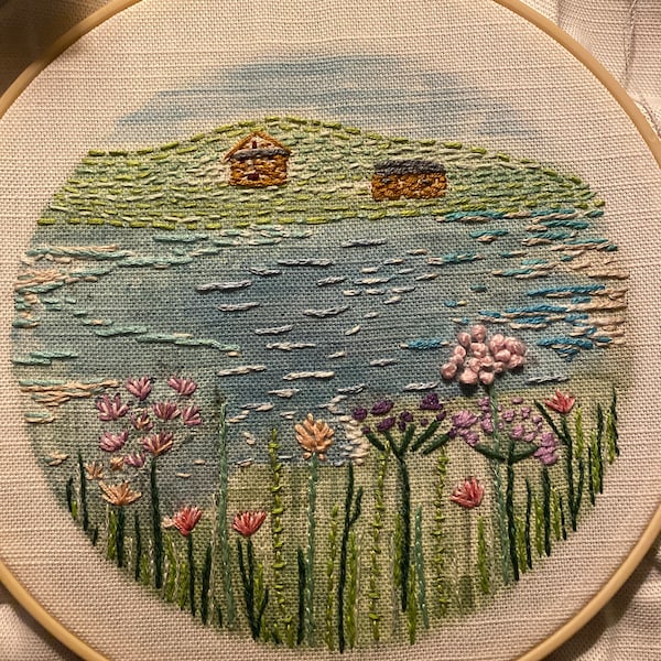 Coastal Embroidery Pattern - Seaside & Burgh Island Hotel Needlework ...