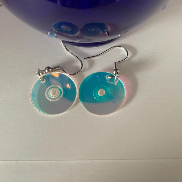 Iridescent CD Earrings, Retro Music Gift - Etsy
