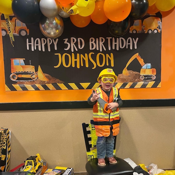 Construction Birthday Banner, Watercolor Trucks, Personalized Party ...